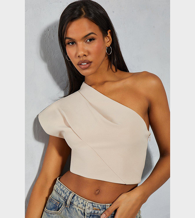 Buy Misspap One Shoulder Structured Asymmetric Top In Taupe 6thstreet