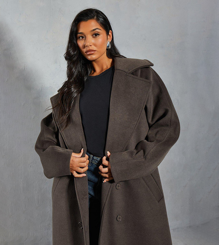 Buy MissPap Oversized Wool Look Coat In Grey | 6thStreet UAE