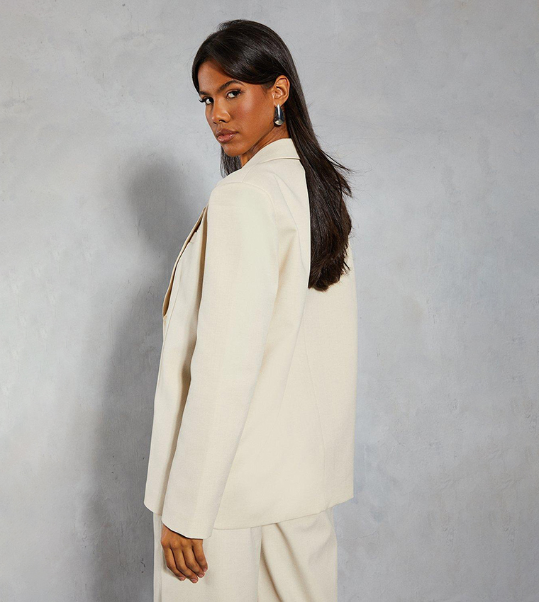 Buy MissPap Oversized Woven Boxy Blazer In Beige | 6thStreet Qatar