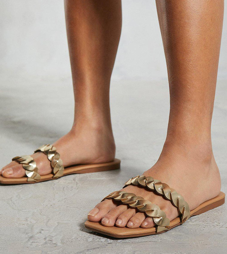 Buy MissPap Open Toe Flat Sandals In Gold | 6thStreet Qatar