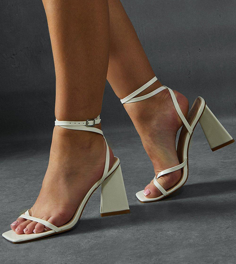 Buy MissPap Leather Look Barely There Block Heel Sandals In White ...