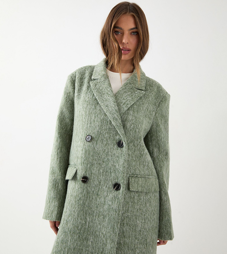 Buy MissPap Wool Look Structured Shoulder Coat In Green | 6thStreet ...