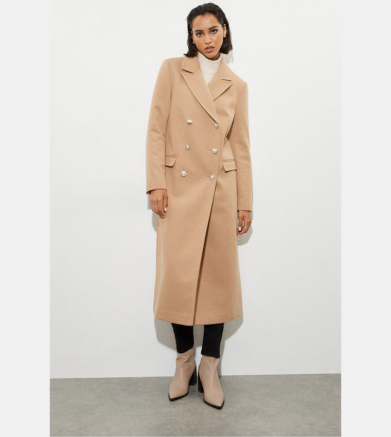 Buy Dorothy Perkins Tall Longline Military Button Coat In Beige ...