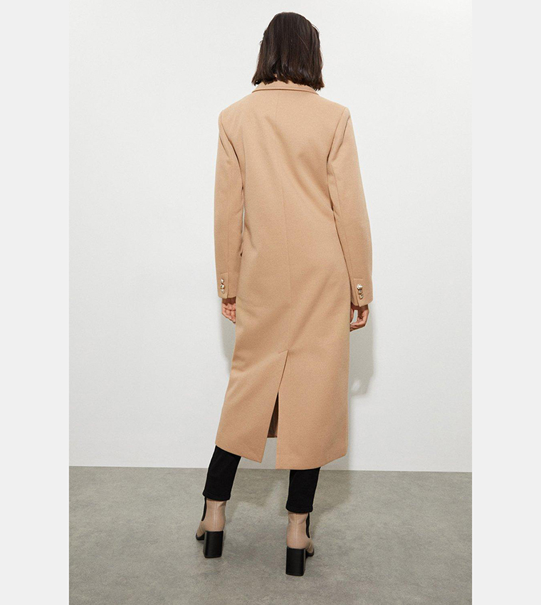 Buy Dorothy Perkins Tall Longline Military Button Coat In Beige ...