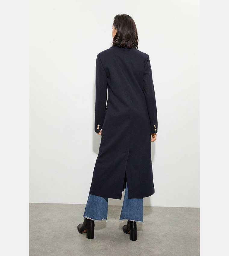 Buy Dorothy Perkins Tall Longline Military Button Coat In Navy ...