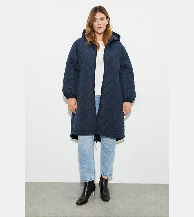 Buy Dorothy Perkins Curve Oversized Hooded Diamond Quilted Parka Jacket ...