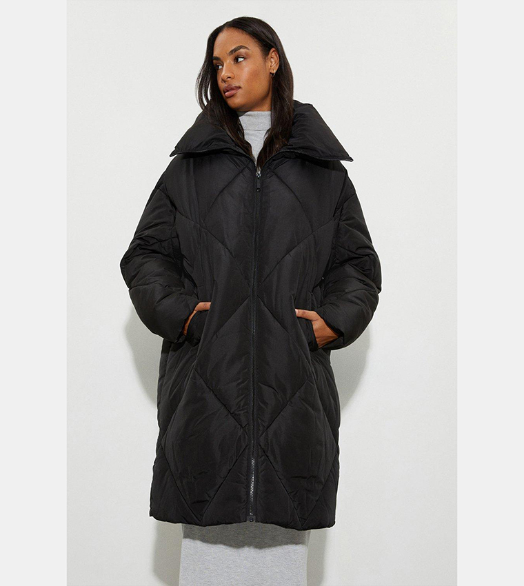 Buy Dorothy Perkins Oversized Diamond Padded Longline Puffer Jacket In ...