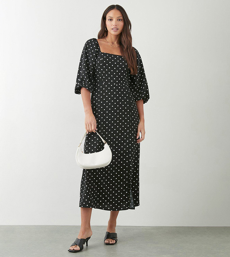 Buy Dorothy Perkins Tall Mono Spot Square Neck Midi Dress In Multiple ...