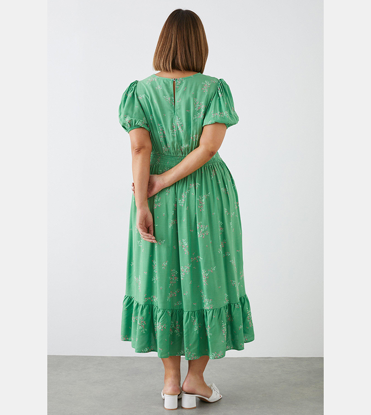 Buy Dorothy Perkins Curve Green Sprig Floral Keyhole Midi Dress In ...