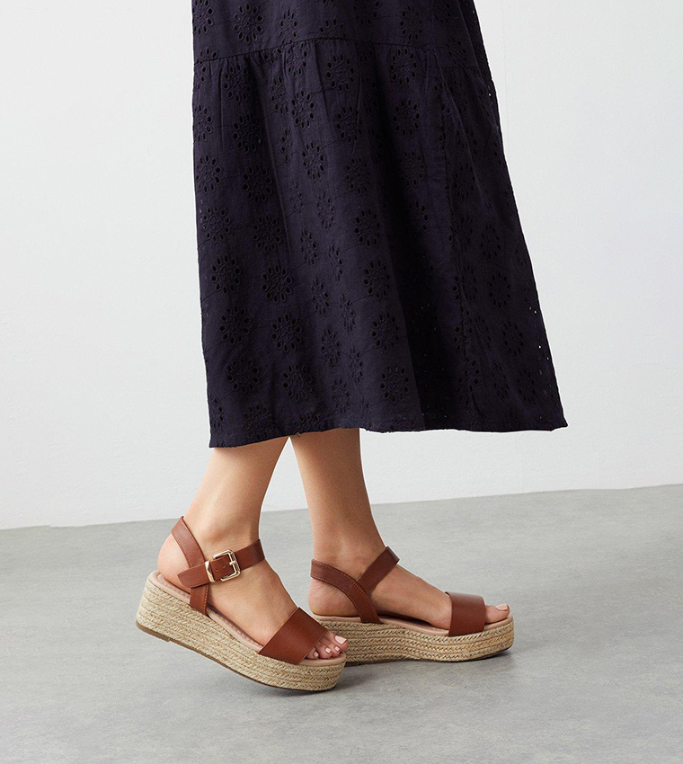 Buy Dorothy Perkins Outlet Wide Fit Ria Low Wedge Sandals In Brown ...