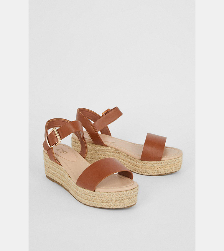 Buy Dorothy Perkins Outlet Wide Fit Ria Low Wedge Sandals In Brown ...