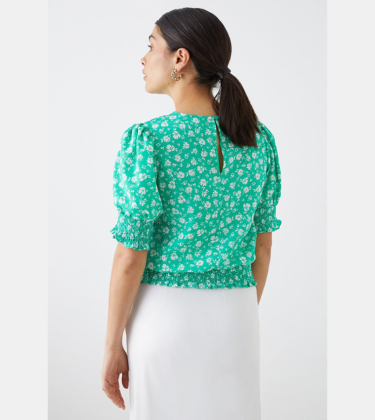 Buy Dorothy Perkins Green Ditsy Shirred Hem Top In Green | 6thStreet ...