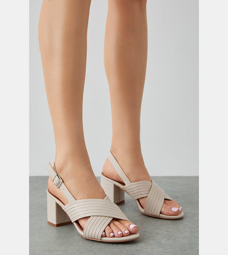 Buy Dorothy Perkins Sally Cross Vamp Block Heel Sandals In White ...