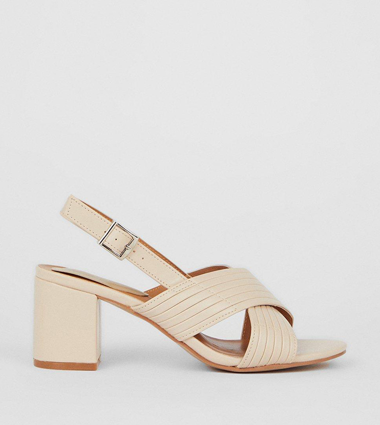 Buy Dorothy Perkins Sally Cross Vamp Block Heel Sandals In White ...