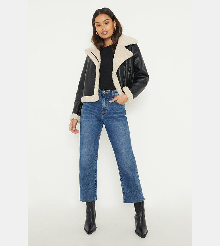 Buy Dorothy Perkins Short Shearling Aviator Jacket In Black | 6thStreet ...