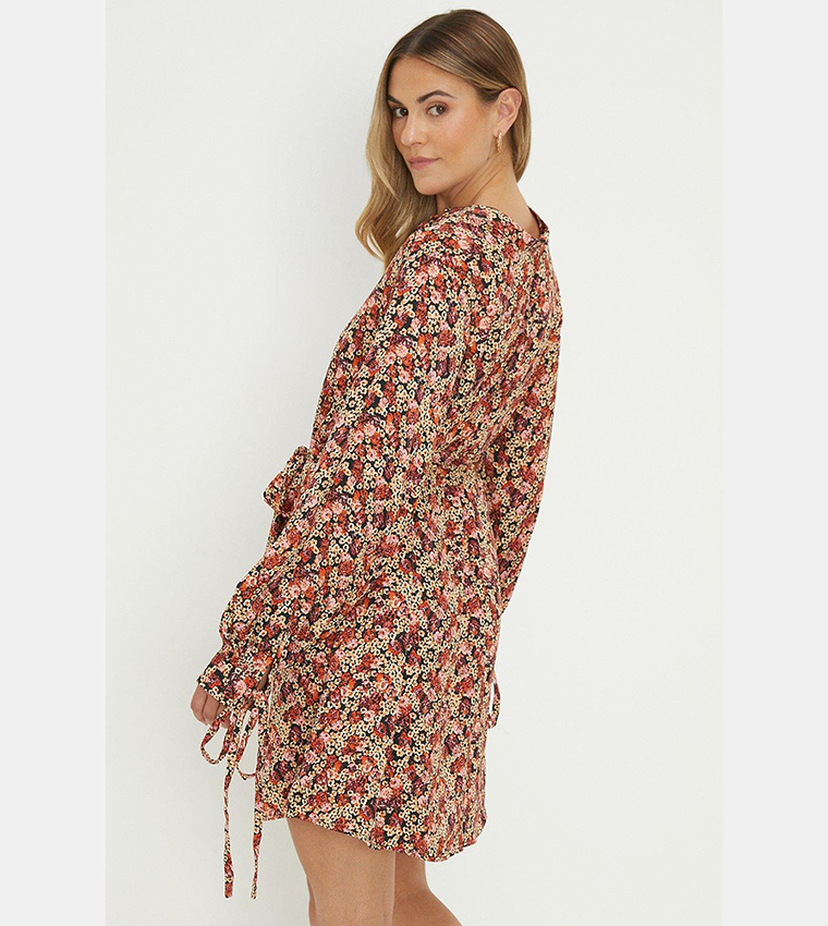 Buy Dorothy Perkins Multi Ditsy High Neck Keyhole Belted Mini Dress In ...
