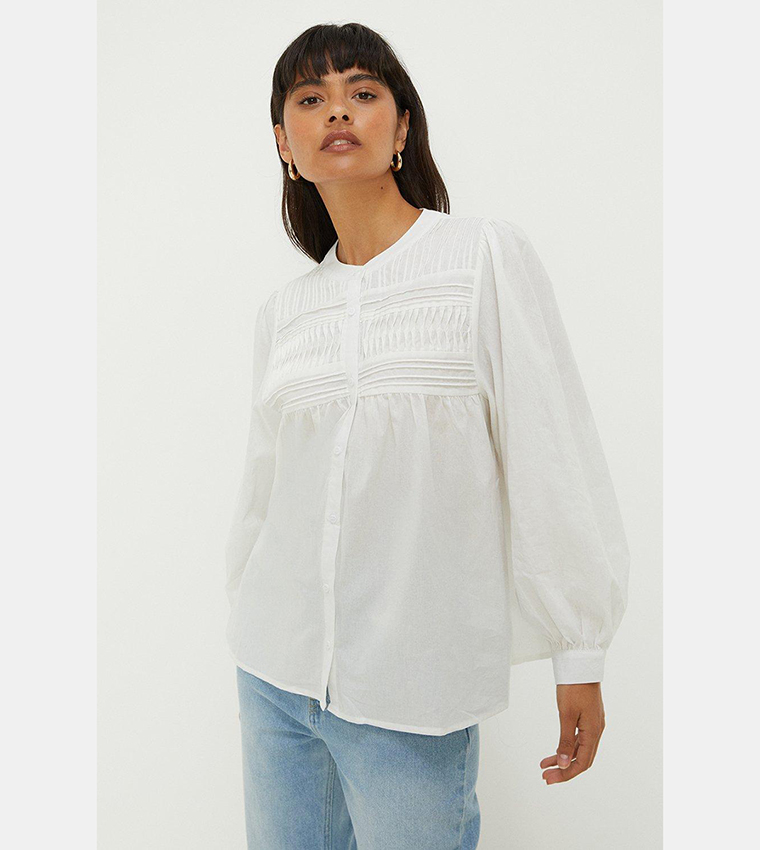 Buy Dorothy Perkins Pleat Front Button Up Top In White | 6thStreet ...