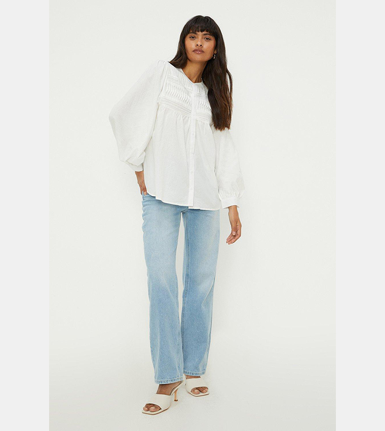 Buy Dorothy Perkins Pleat Front Button Up Top In White | 6thStreet ...