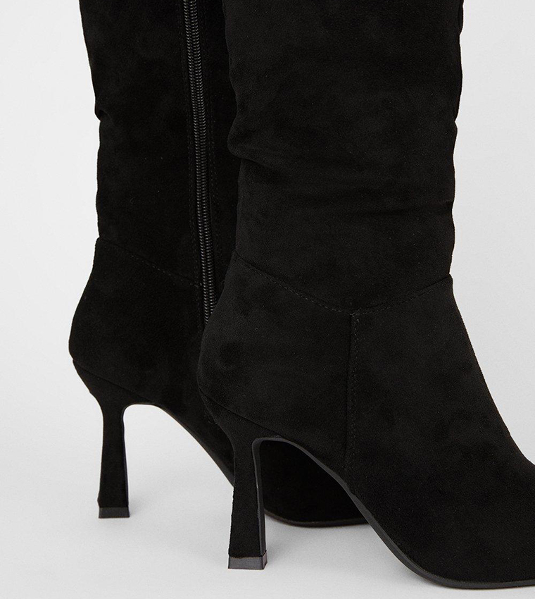 Buy Dorothy Perkins Kristina Knee High Pointed Ruched Boots In Black ...