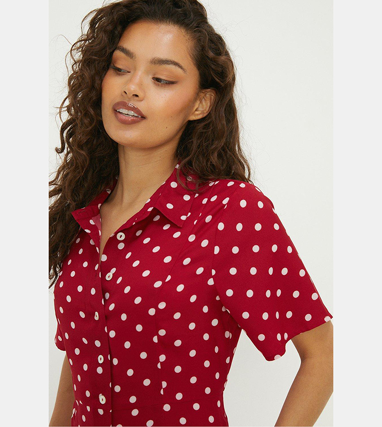 Buy Dorothy Perkins Red Spot Angel Sleeves Midi Shirt Dress In Red ...