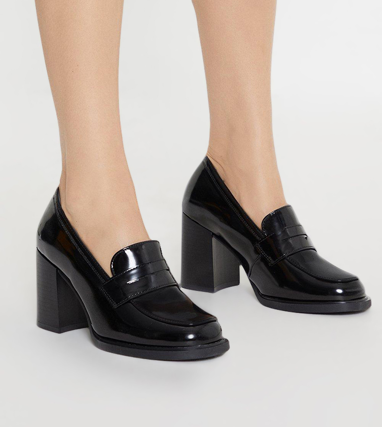 Buy Principles Lark Platform Block Heel Penny Loafers In Black ...