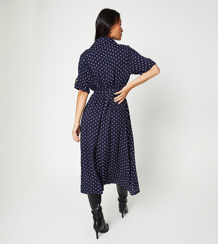 Buy Dorothy Perkins Navy Spot Wrap Shirt Dress In Navy | 6thStreet UAE
