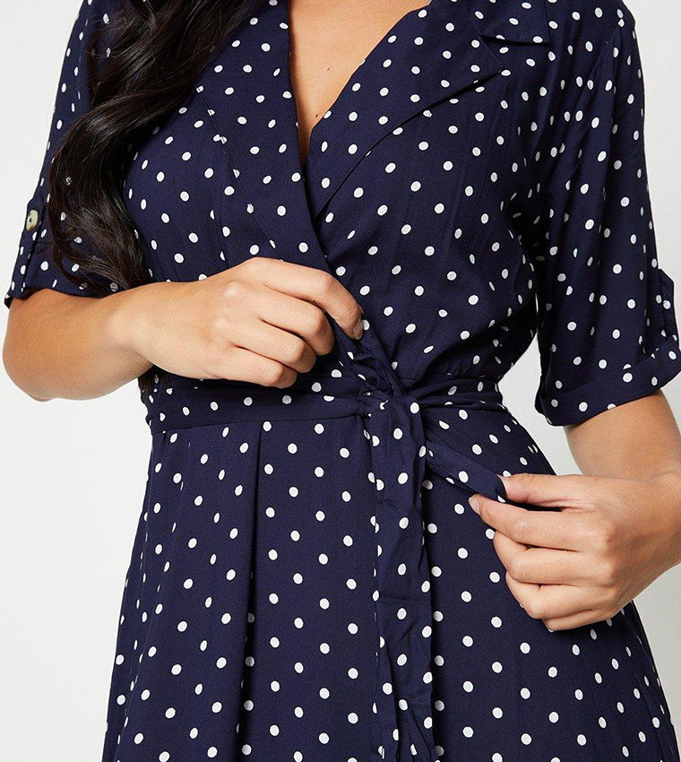 Buy Dorothy Perkins Navy Spot Wrap Shirt Dress In Navy | 6thStreet UAE