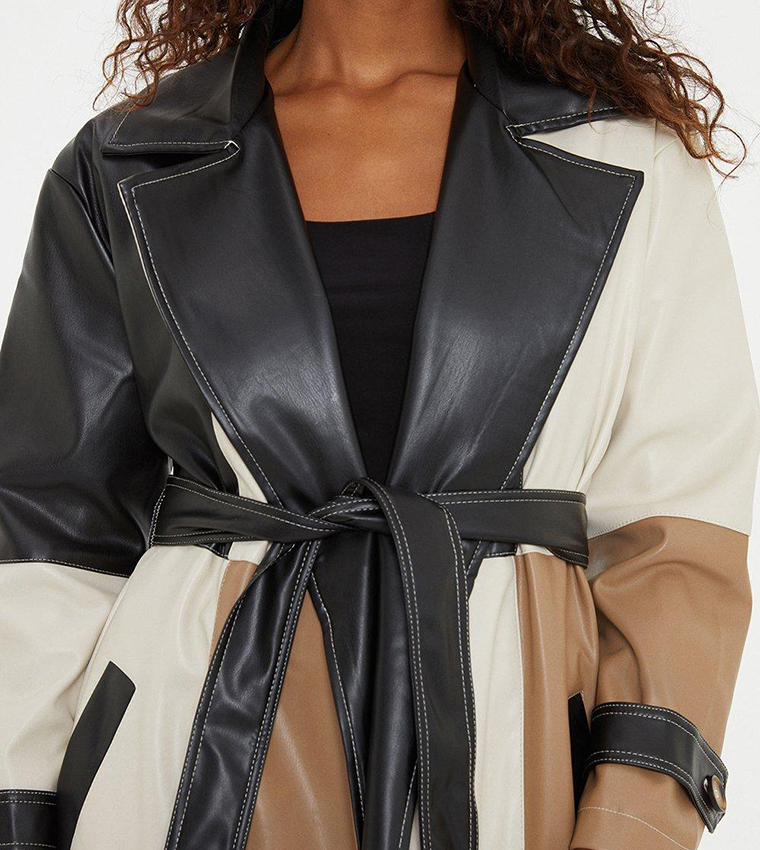 Buy Dorothy Perkins Faux Leather Patchwork Trench Coat In Multiple Colors | 6thStreet Qatar