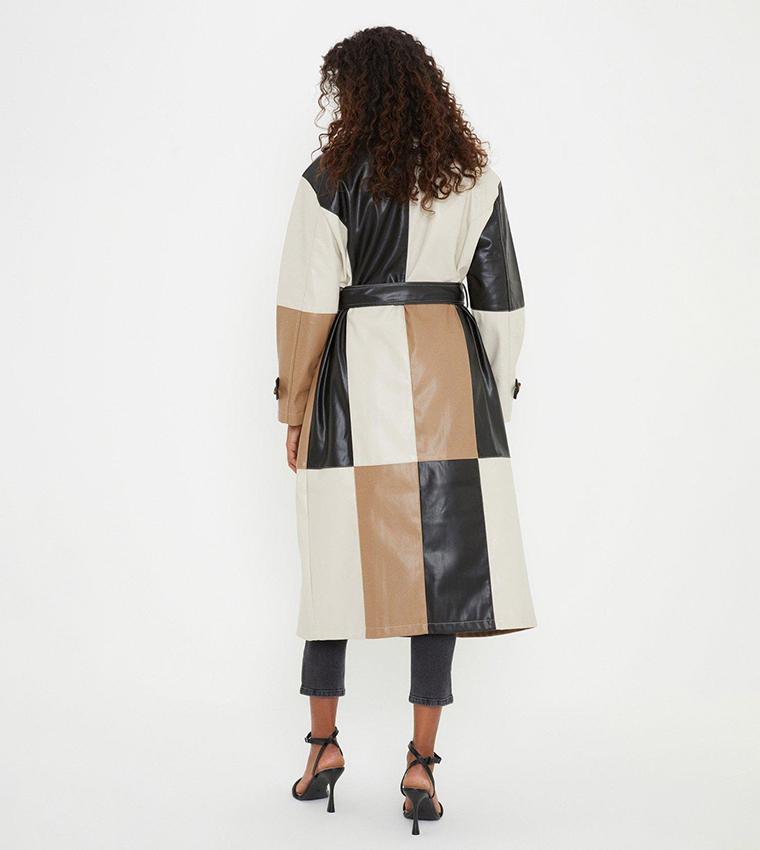 Buy Dorothy Perkins Faux Leather Patchwork Trench Coat In Multiple Colors | 6thStreet Qatar