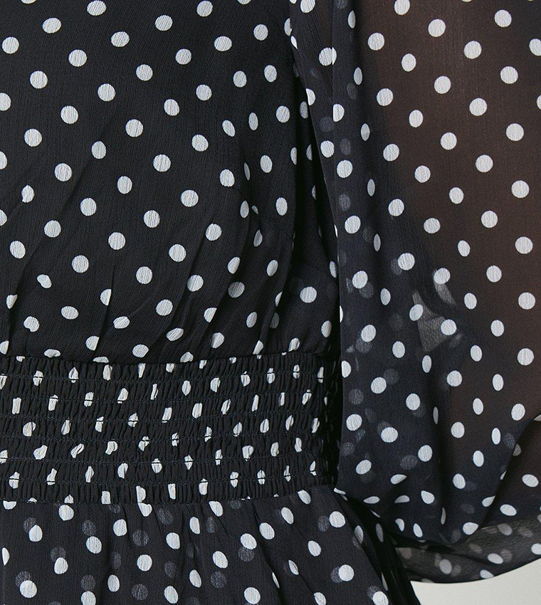 Buy Dorothy Perkins Curve Spot Chiffon Shirred Cuff Keyhole Top In ...