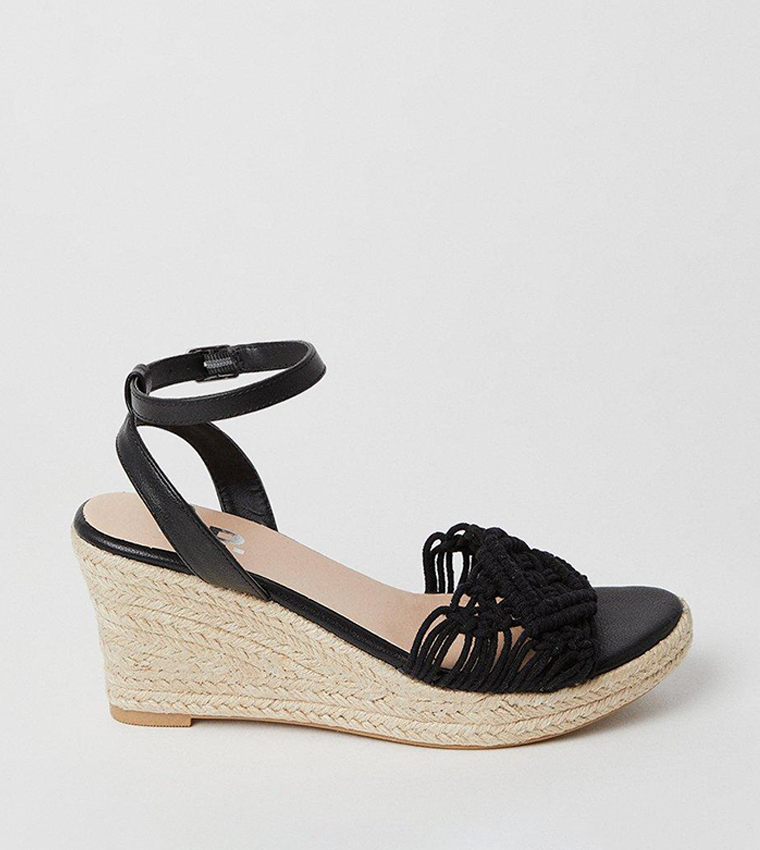 Buy Dorothy Perkins Felicity Macrame Wedge Sandals In Black | 6thStreet ...