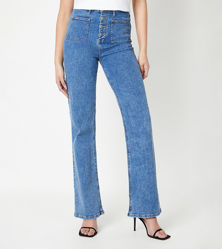 Buy Dorothy Perkins Outlet Tall High Rise Button Detail Flare Jeans In ...