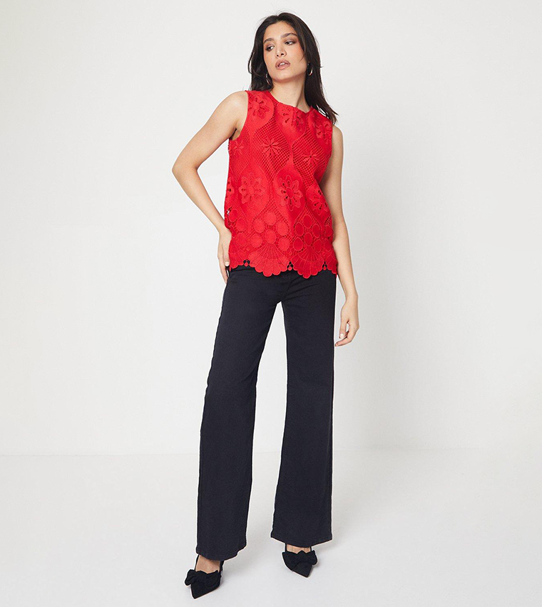 Buy Dorothy Perkins Lace Scallop Shell Top In Red | 6thStreet Saudi Arabia