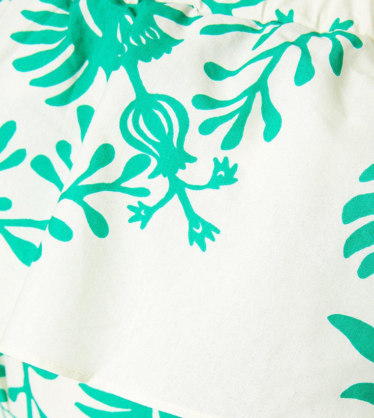 Buy Dorothy Perkins Green Floral Print Tiered Bardot Midi Dress In ...