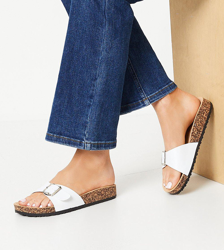 Buy Dorothy Perkins Felix Buckle Strap Footbed Slide Sandals In White ...
