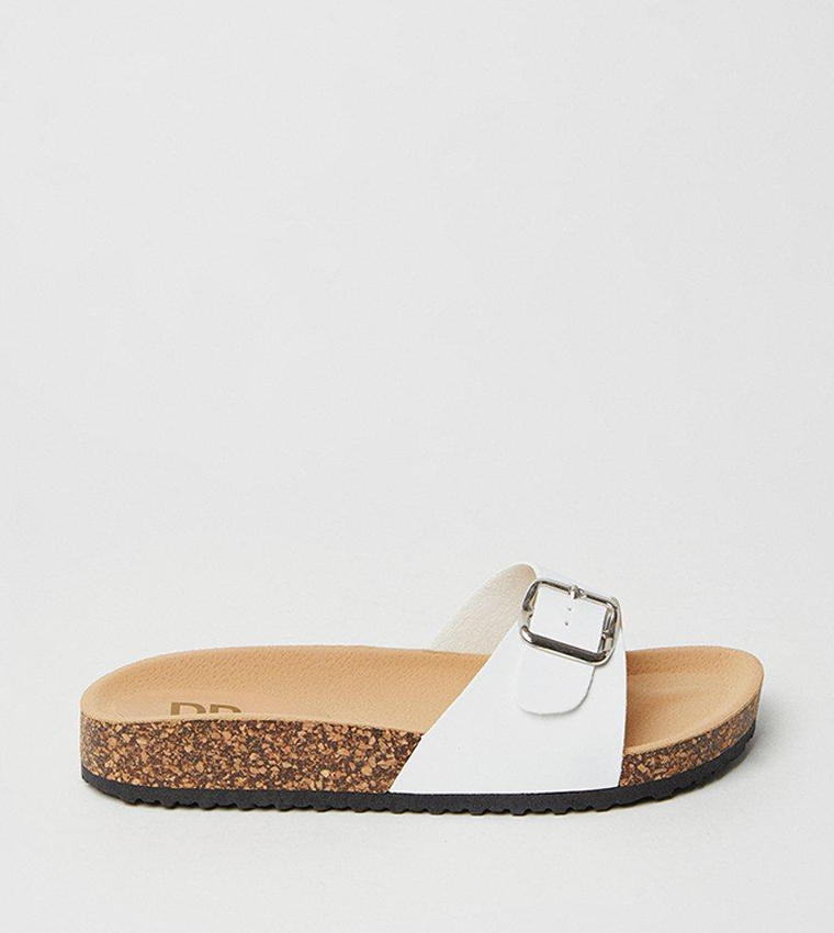 Buy Dorothy Perkins Felix Buckle Strap Footbed Slide Sandals In White ...