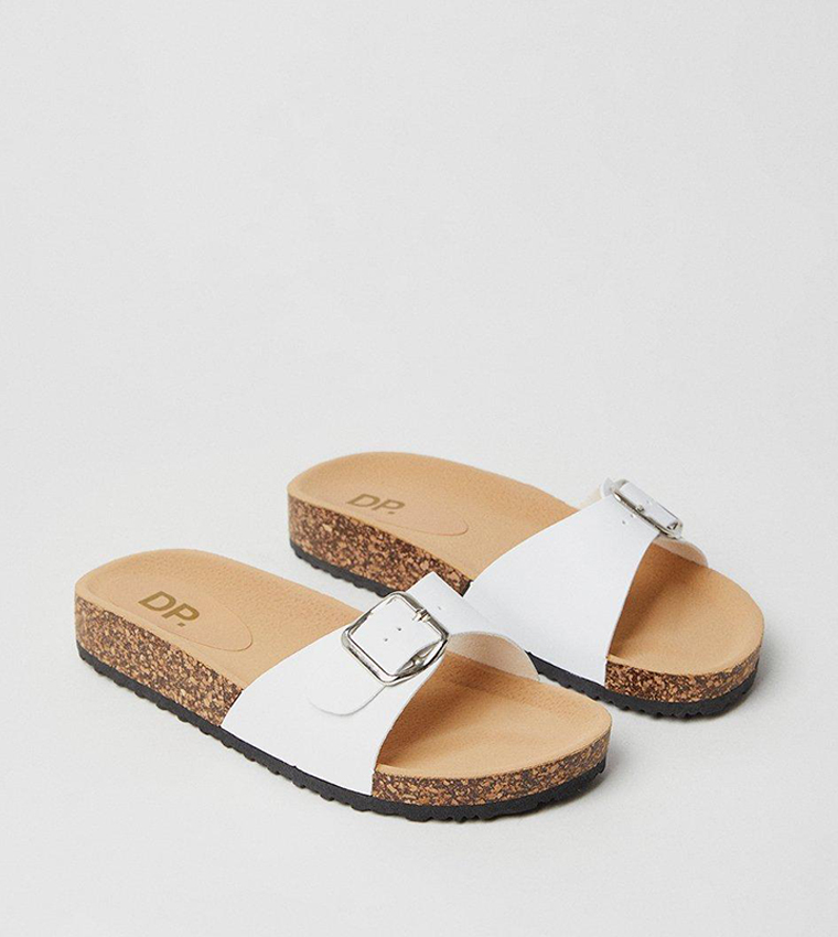 Buy Dorothy Perkins Felix Buckle Strap Footbed Slide Sandals In White ...