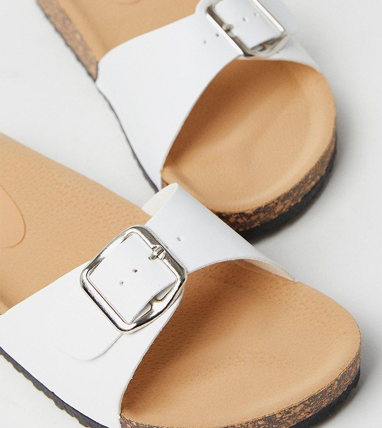 Buy Dorothy Perkins Felix Buckle Strap Footbed Slide Sandals In White ...
