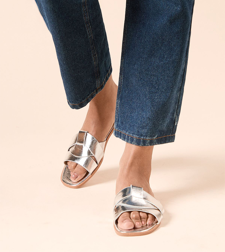 Buy Dorothy Perkins Felicity Faux Metallic Leather Slide Sandals In ...