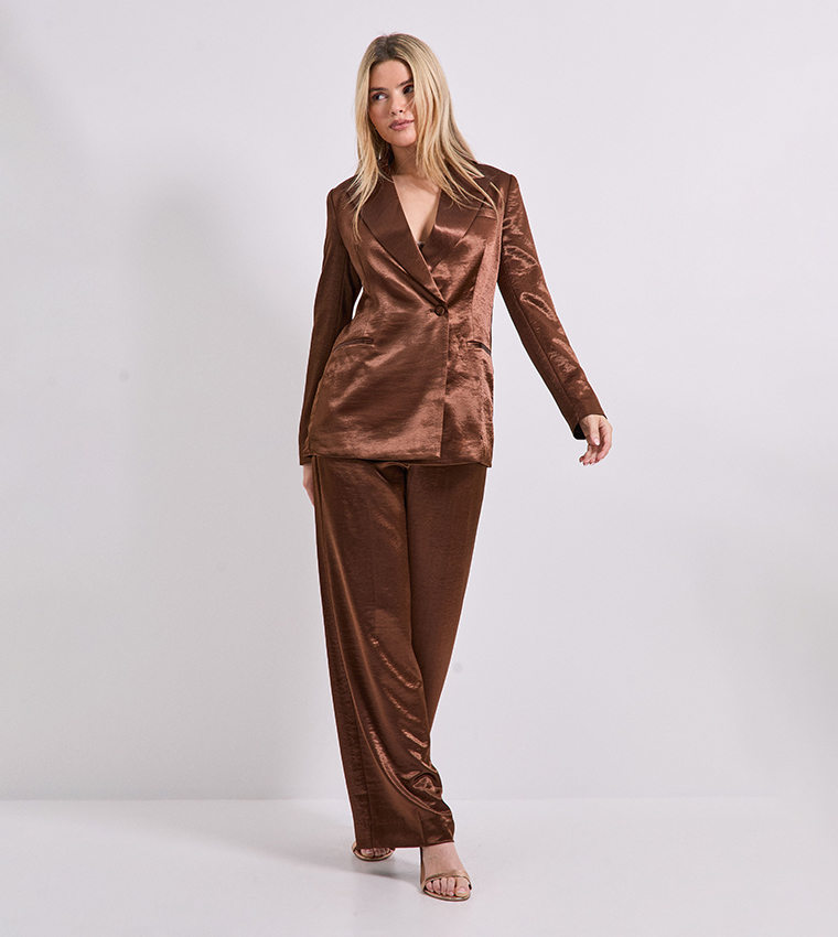 Buy Dorothy Perkins Satin Wide Leg Trousers In Brown | 6thStreet Saudi ...