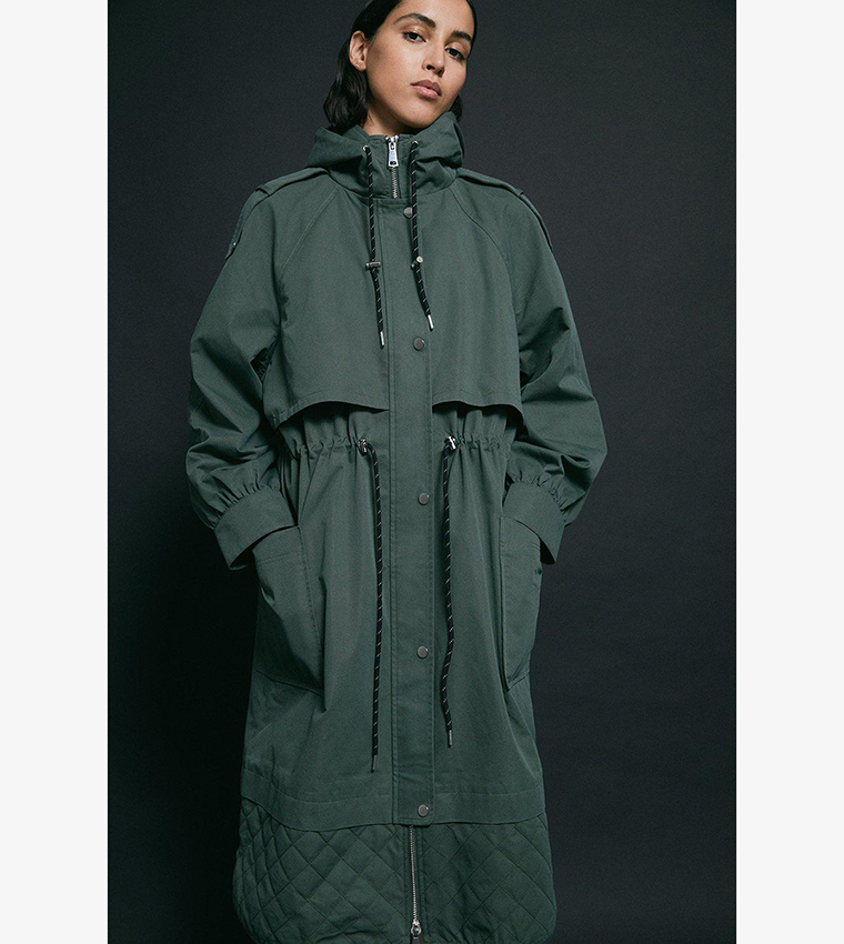 Buy Warehouse Quilted Hem Parka Jacket In Khaki | 6thStreet Kuwait