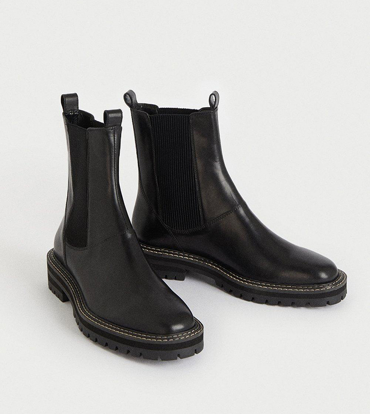 Buy Warehouse Real Leather Double Stitch Chelsea Boots In Black ...