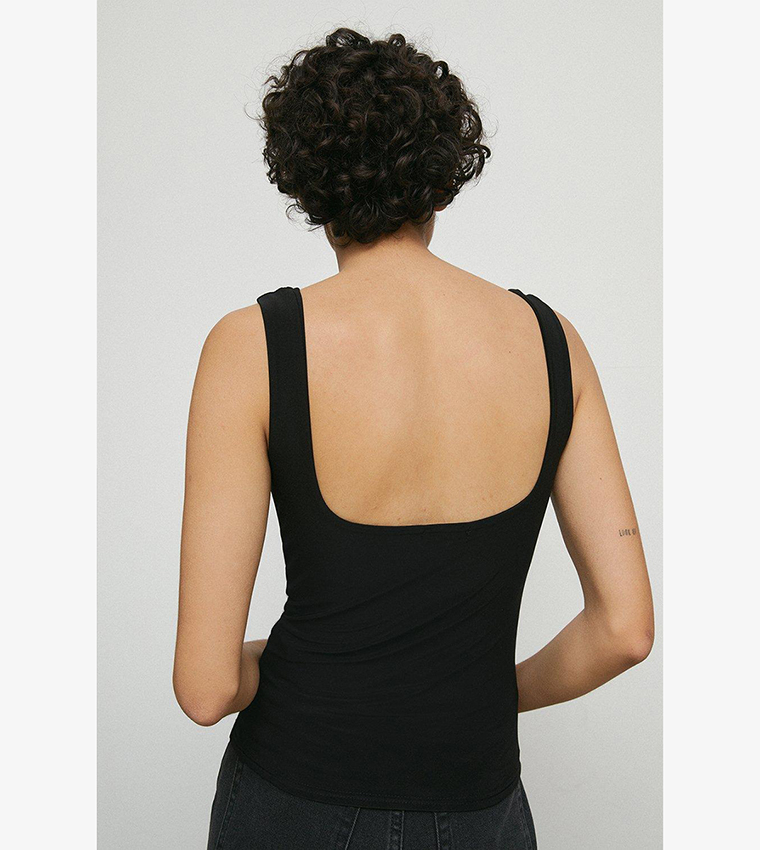 Buy Warehouse Premium Slinky Double Layer Square Neck Top In Black ...