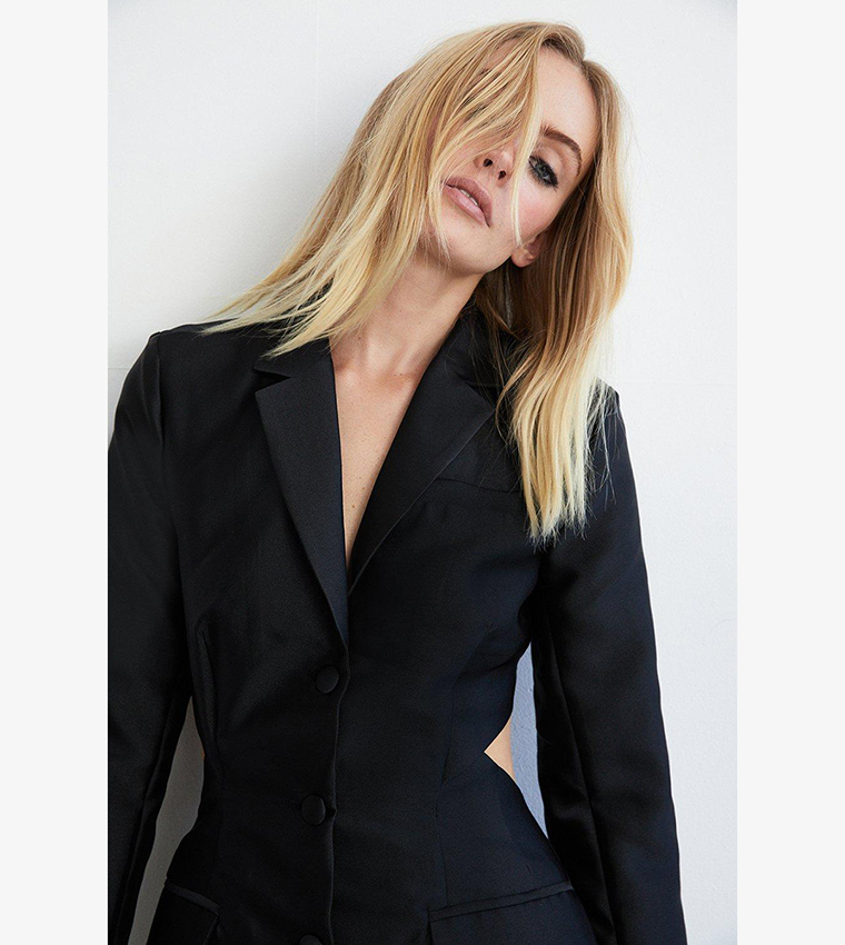 Buy Warehouse Satin Twill Cut Out Back Blazer Dress In Black ...