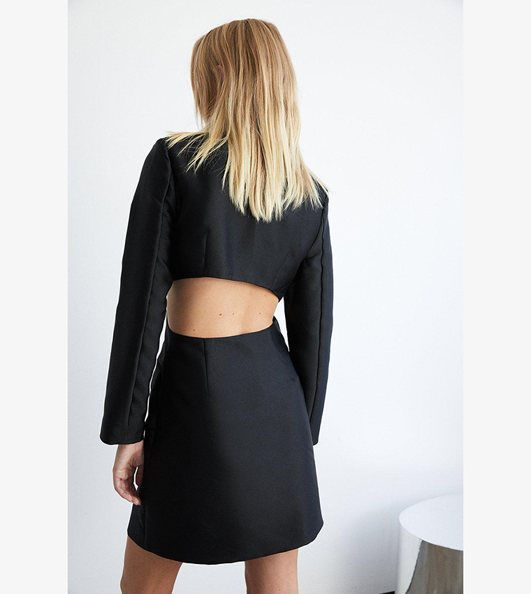 Buy Warehouse Satin Twill Cut Out Back Blazer Dress In Black ...