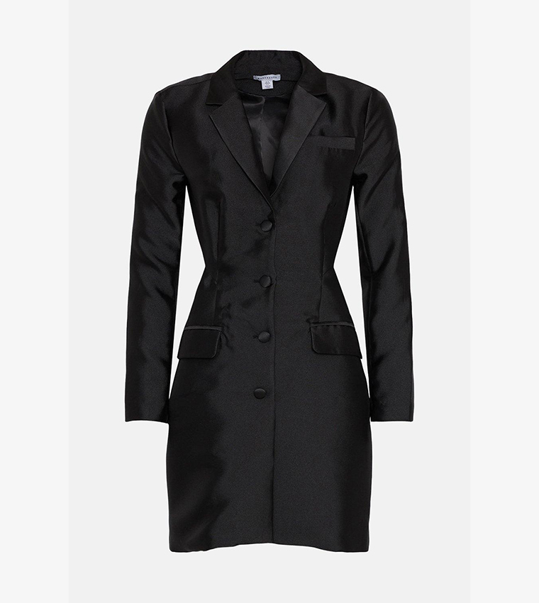 Buy Warehouse Satin Twill Cut Out Back Blazer Dress In Black ...