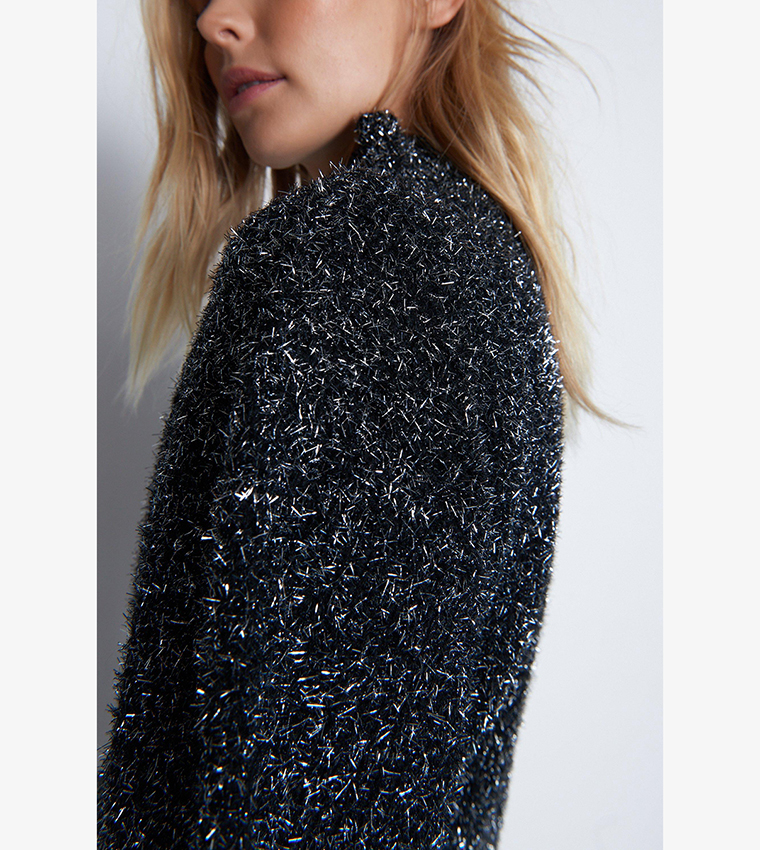 Buy Warehouse Tinsel Funnel Knit Sweater In Black | 6thStreet Saudi Arabia