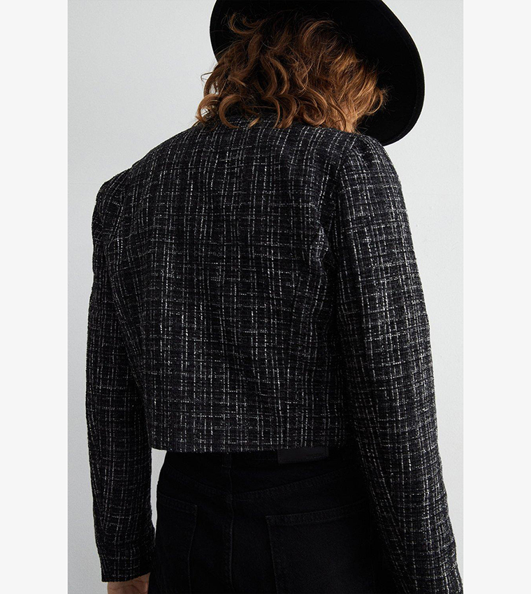 Buy Warehouse Tweed Tailored Jacket With Crystal Buttons In Black ...