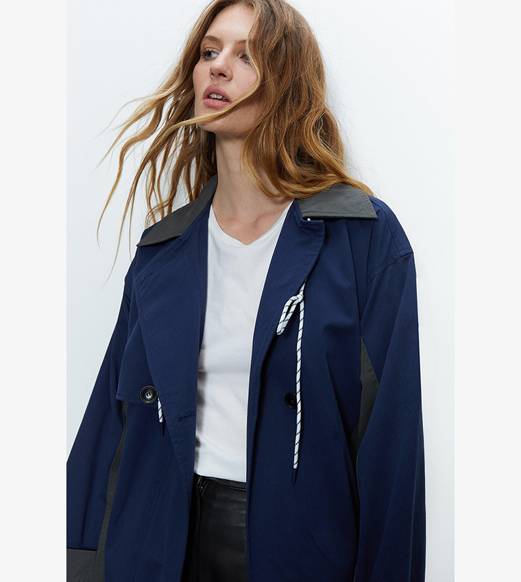 Buy Warehouse Two Tone Trench Coat In Navy | 6thStreet UAE