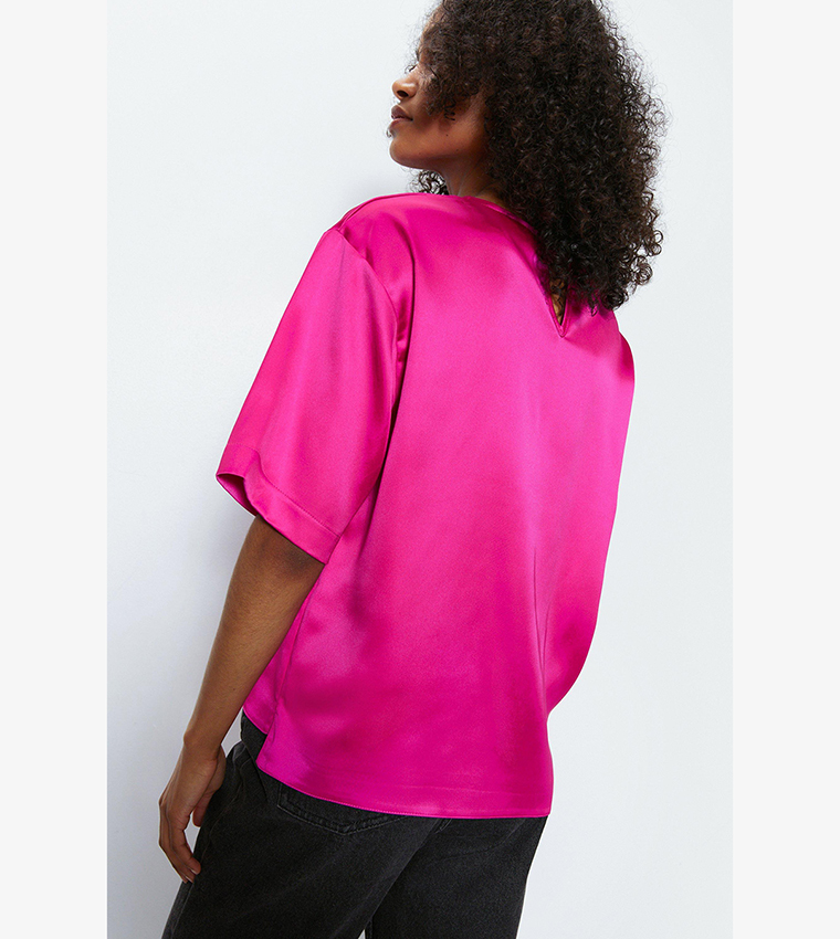 Buy Warehouse Relaxed Fit Boxy Satin T Shirt In Pink | 6thStreet Qatar